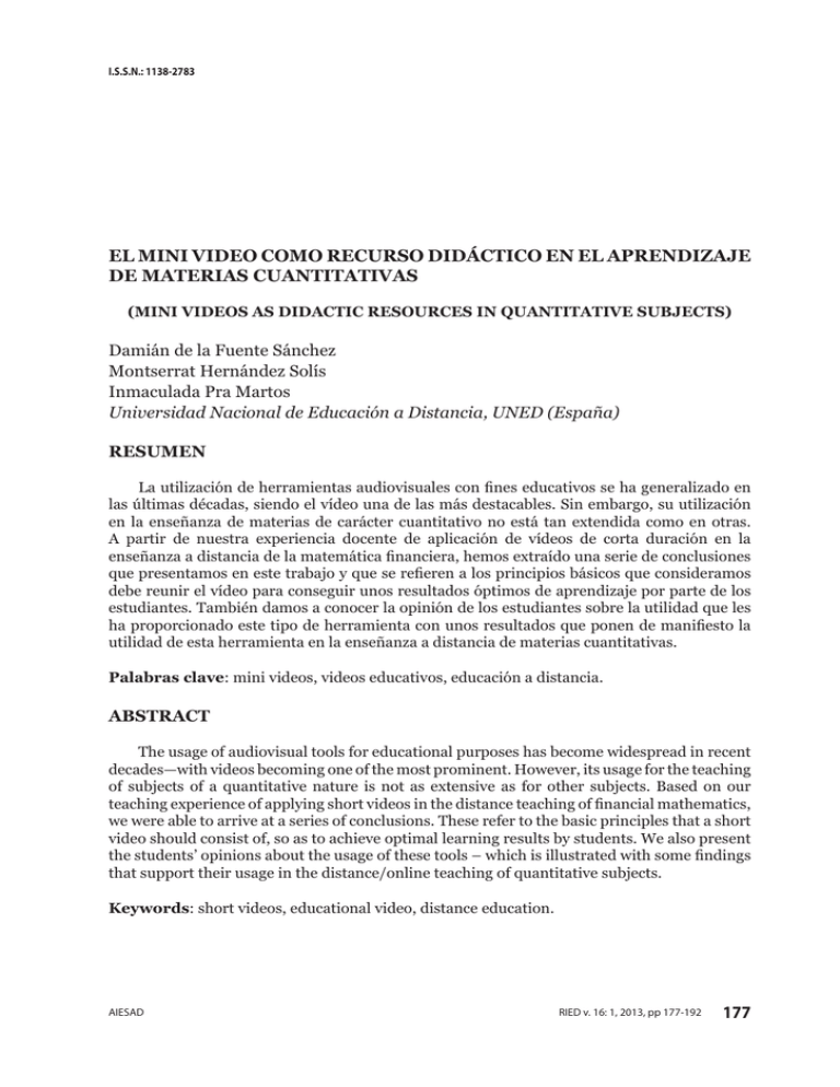 EL MINI VIDEO COMO RECURSO DIDÁCTICO EN EL