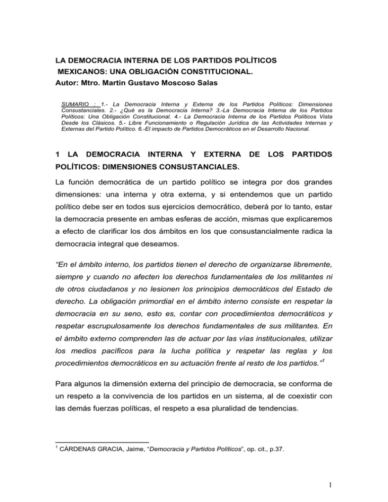 1 LA DEMOCRACIA INTERNA DE LOS PARTIDOS POLÍTICOS