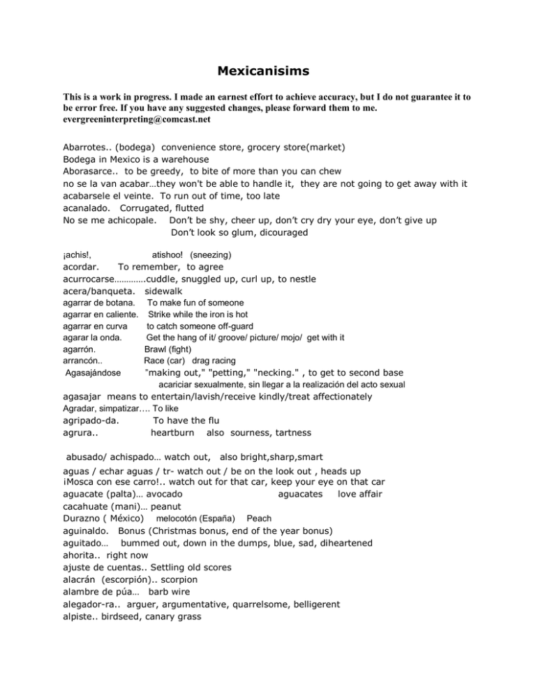 Mexicanisims - Evergreen Interpreting Services