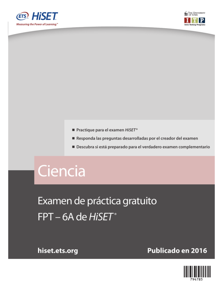 HiSet 2016 Free Practice Test Science FPT