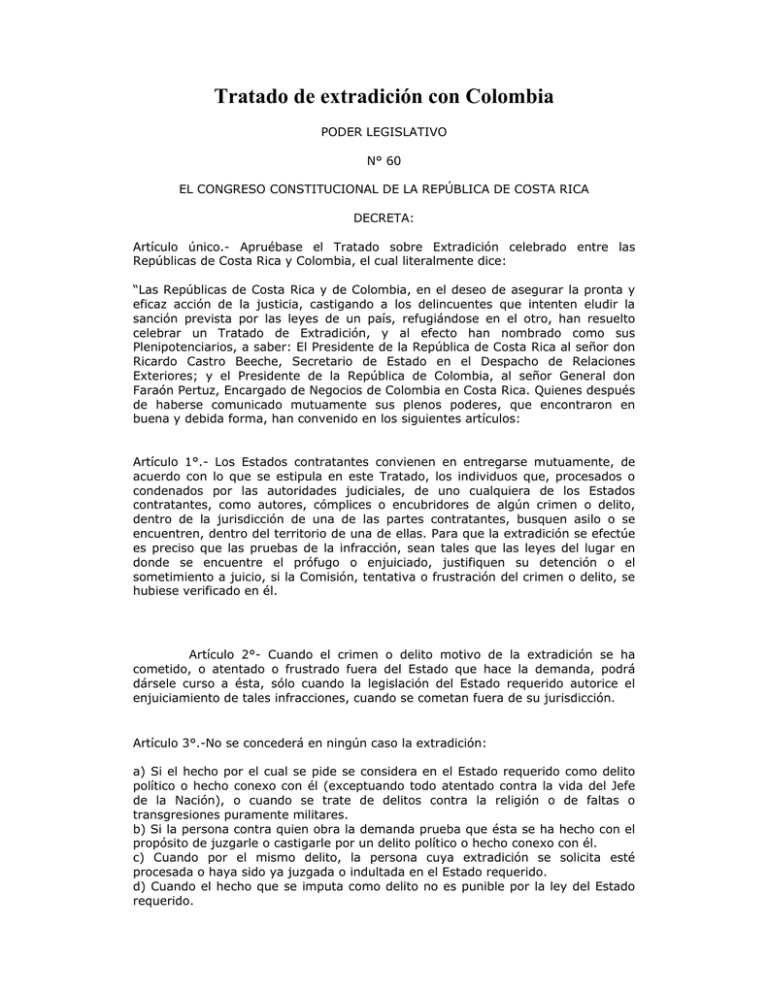 Tratado de extradición con Colombia