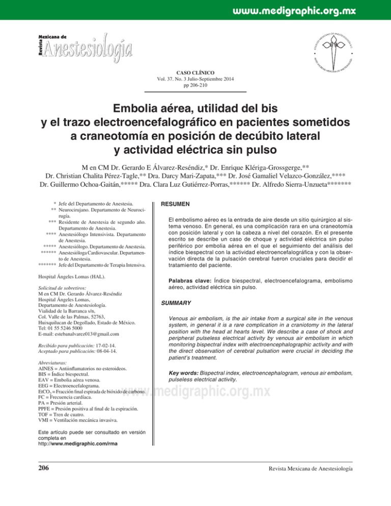 Embolia aérea, utilidad del bis y el trazo