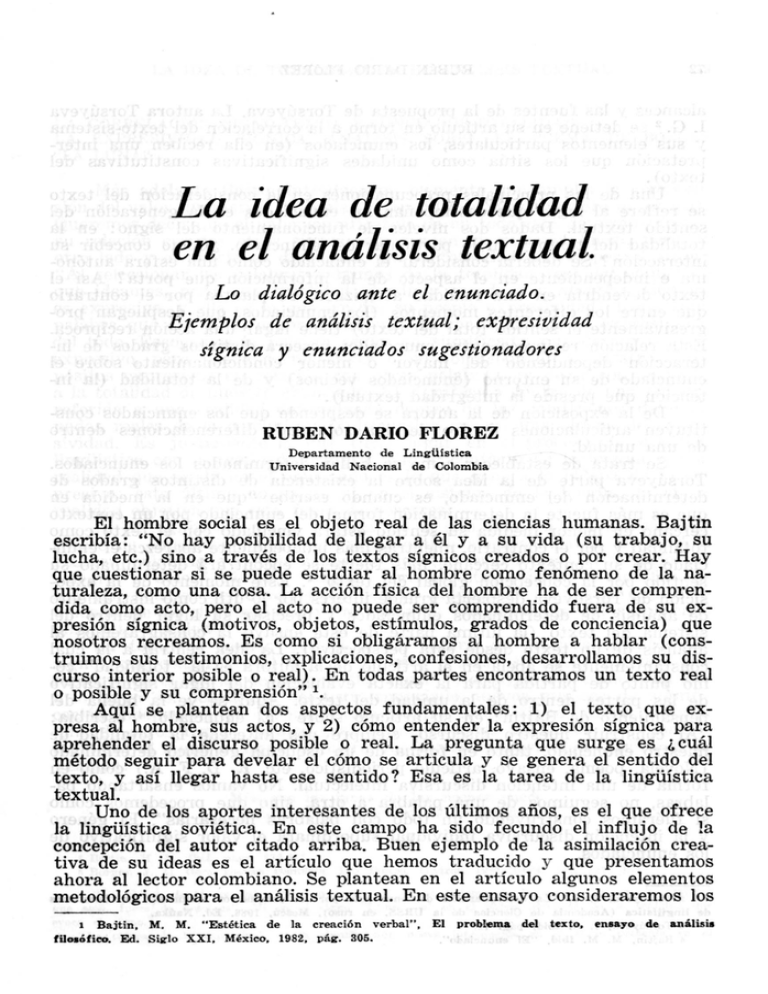 La idea de totalidad en el analisis textual