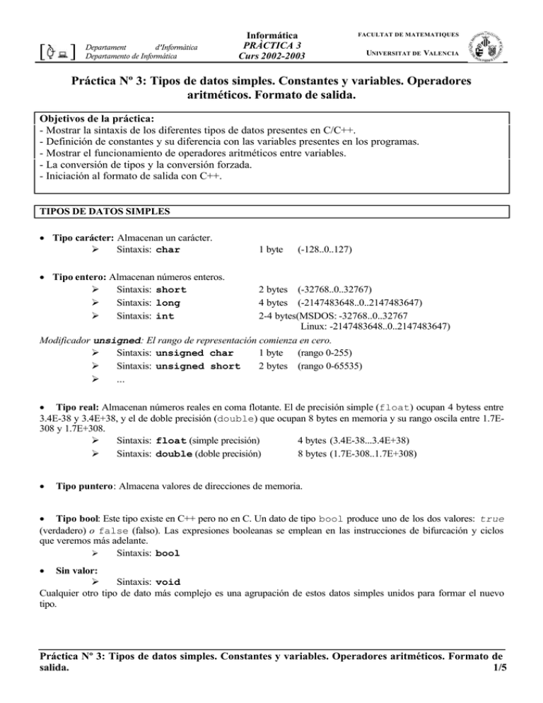 Práctica Nº 3: Tipos de datos simples. Constantes y variables