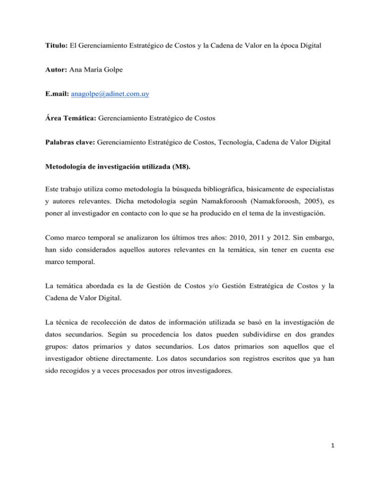El Gerenciamiento Estratégico de Costos y la Cadena de Valor