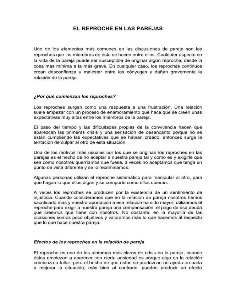 EL REPROCHE EN LAS PAREJAS