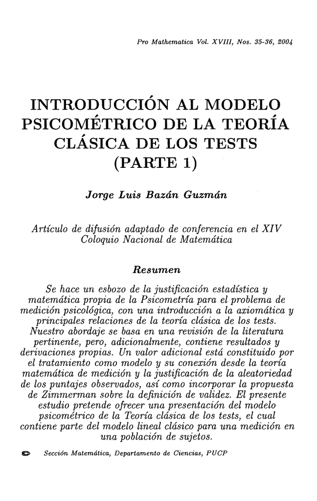 INTRODUCCION AL MODELO PSICOMÉTRICO DE LA TEORÍA