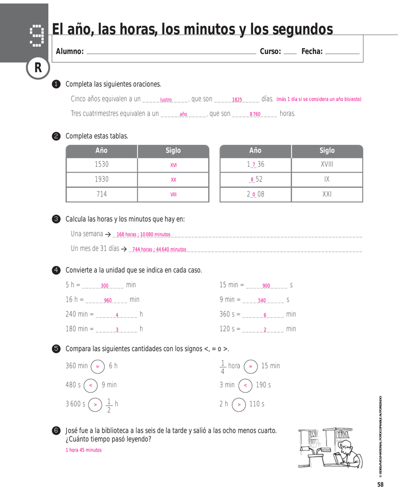 El año, las horas, los minutos y los segundos