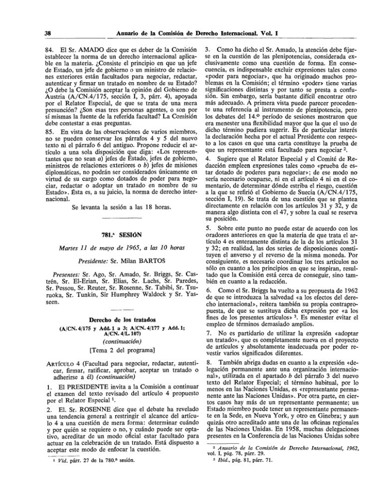 Acta resumida de la 781a sesión