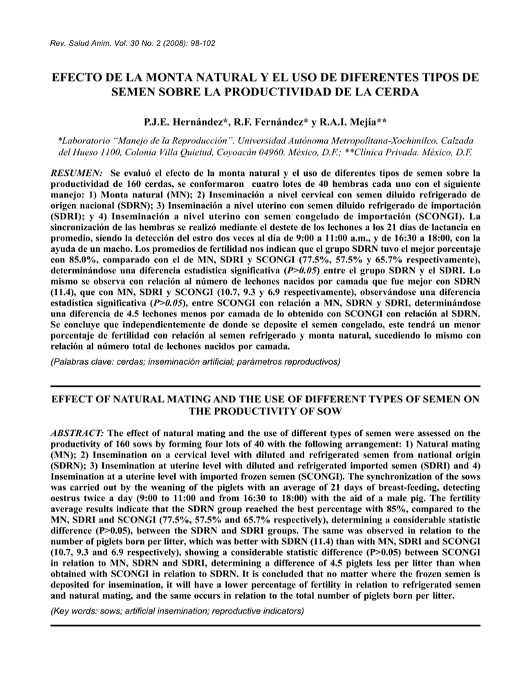 EFECTO DE LA MONTA NATURAL Y EL USO DE DIFERENTES