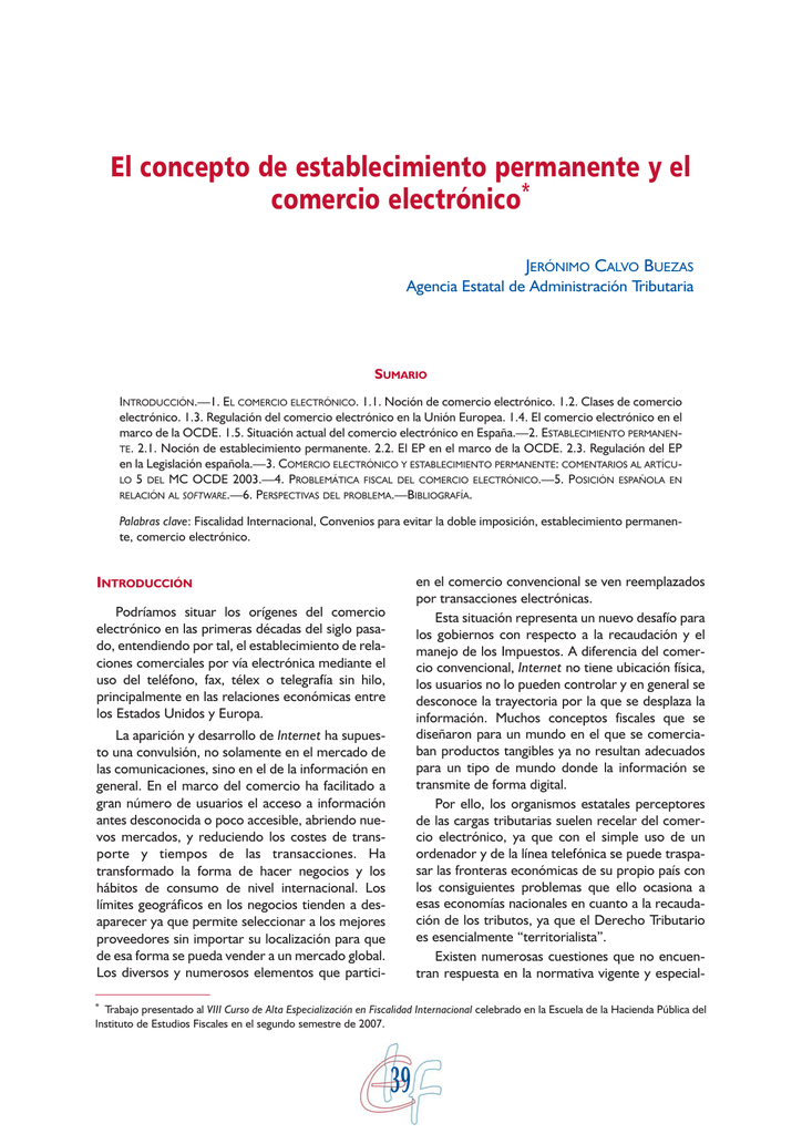 El concepto de establecimiento permanente y el comercio electrónico*