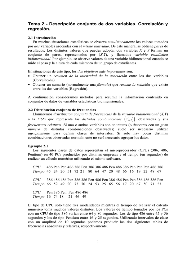 Tema 2. Variable estadística bidimensional.
