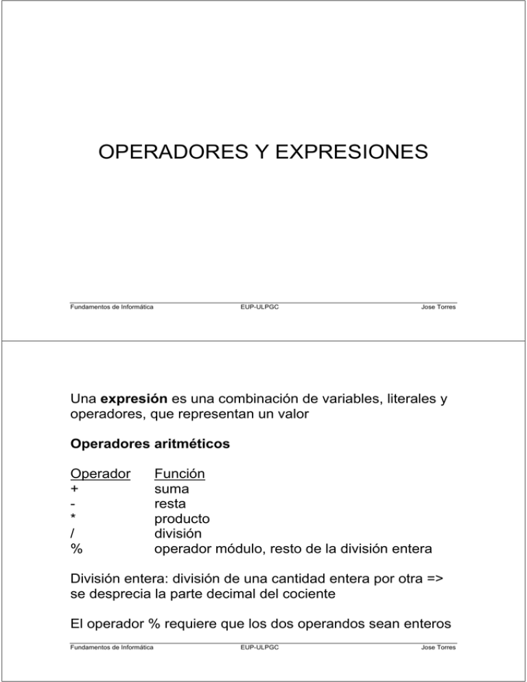 2. Operadores y expresiones