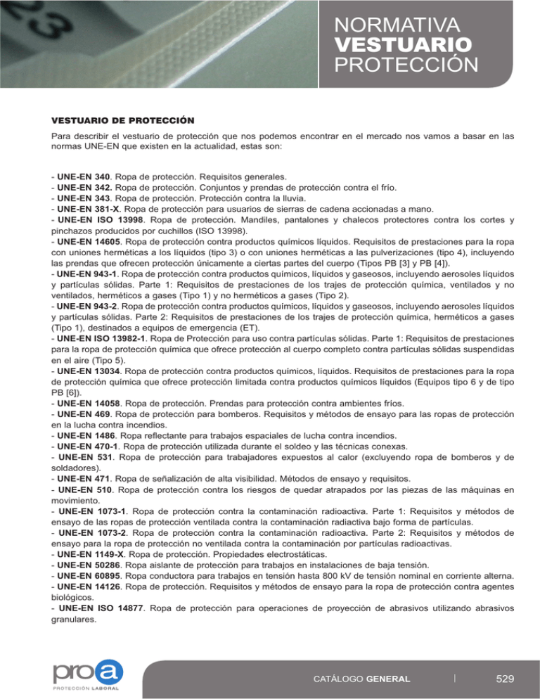 normativa vestuario protección