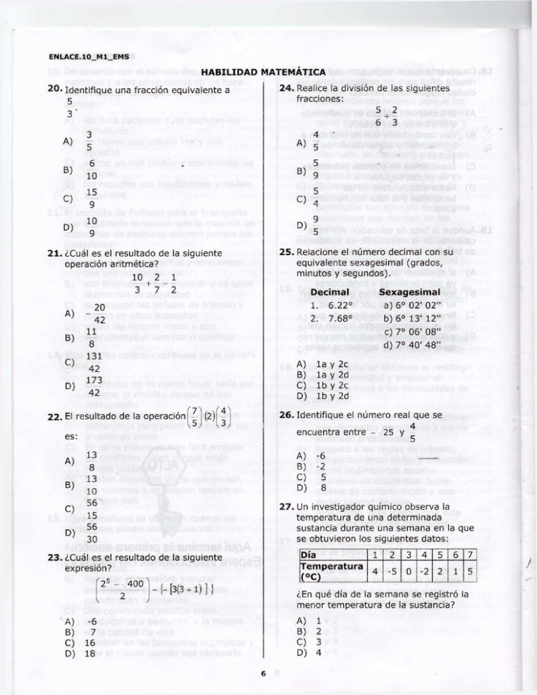 HABILIDAD MATEMATICA 20 Identifique Una Fracci n Equivalente