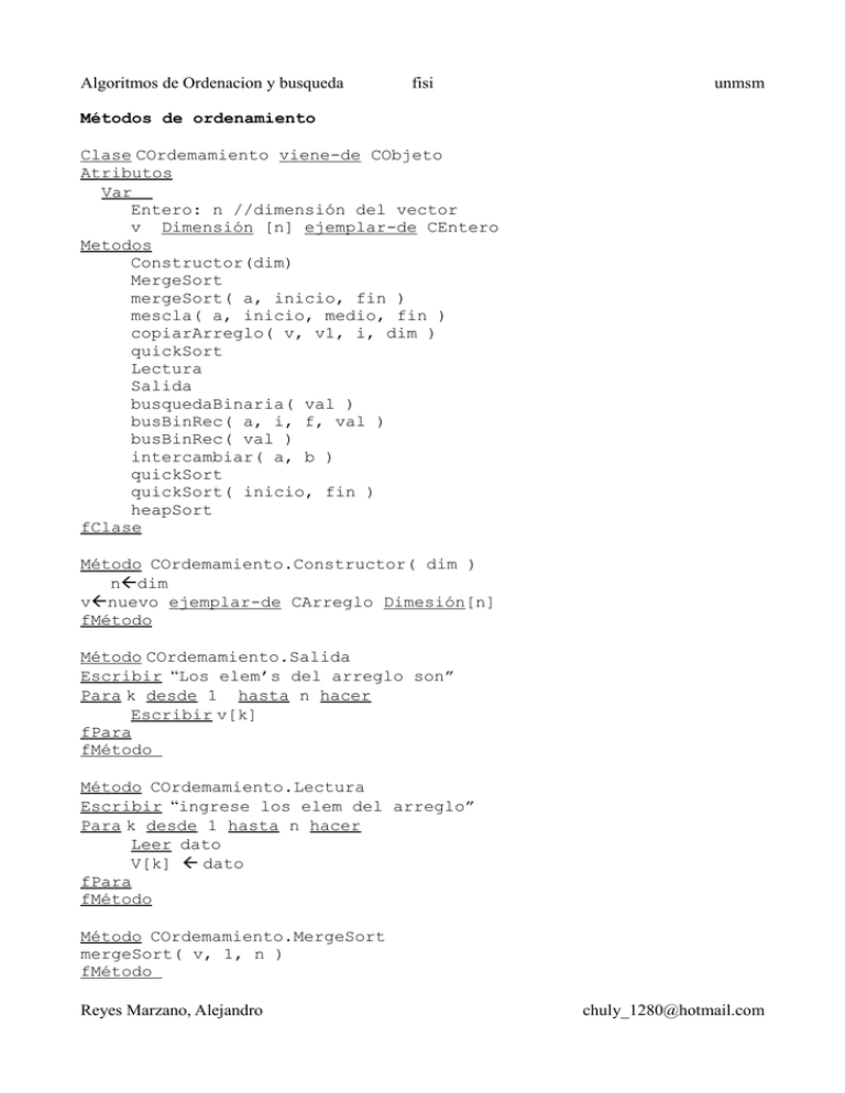 Metodos De Ordenamiento Y Busqueda