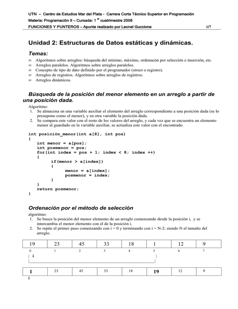 Unidad 2: Estructuras de datos estáticas y dinámicas
