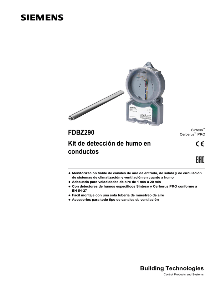 FDBZ290 Kit de detección de humo en conductos - Hoja