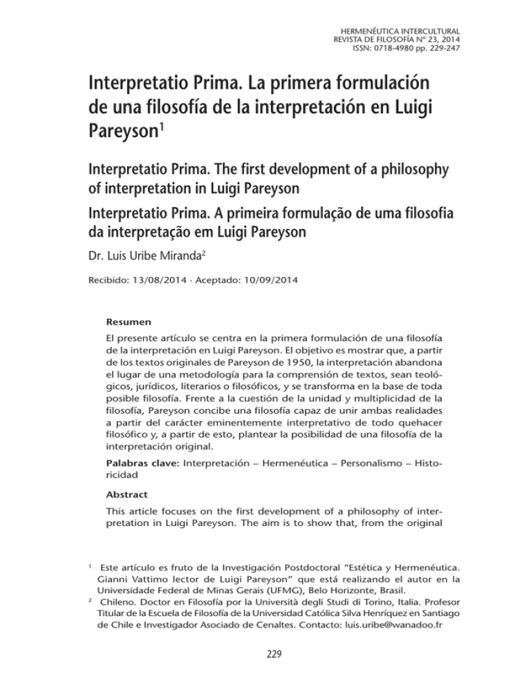 Interpretatio Prima. La primera formulación de