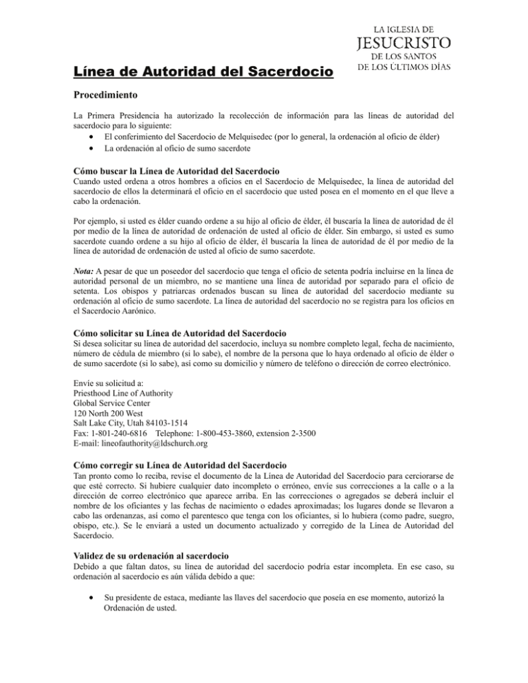 Línea de Autoridad del Sacerdocio