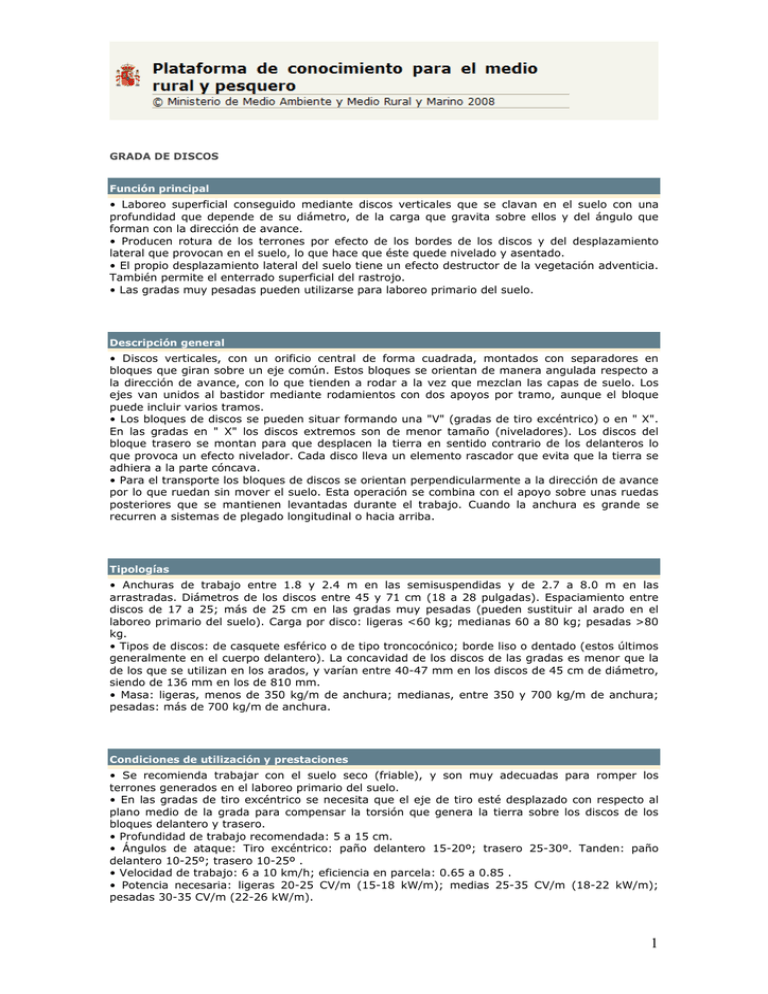 GRADA DE DISCOS Función principal • Laboreo superficial