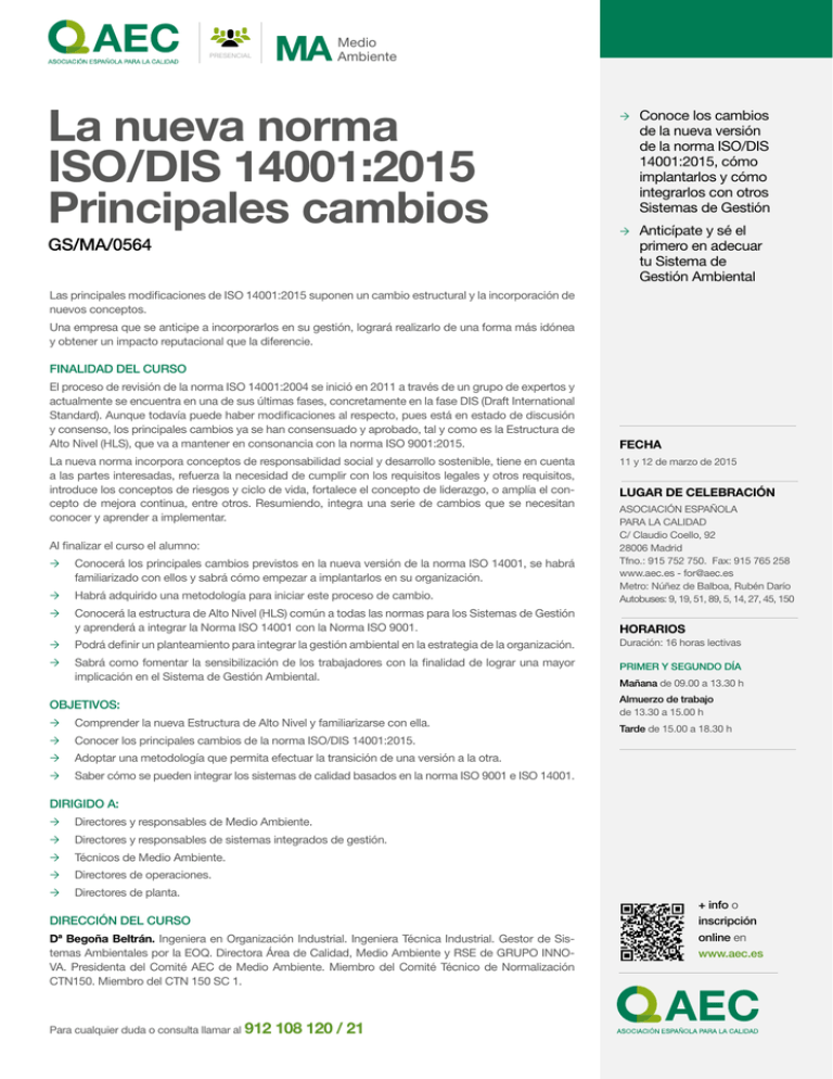 La nueva norma ISO/DIS 14001:2015 Principales cambios