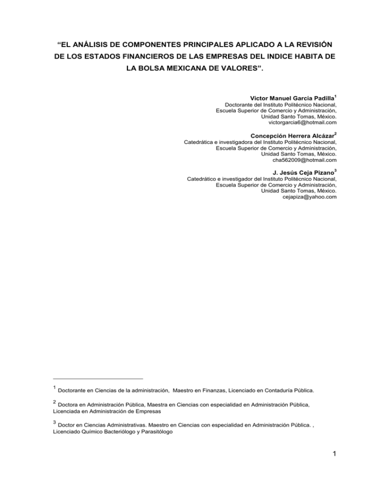 EL ANÁLISIS DE COMPONENTES PRINCIPALES APLICADO A LA