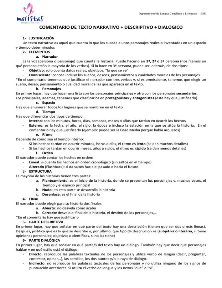 comentario de texto narrativo + descriptivo + dialógico