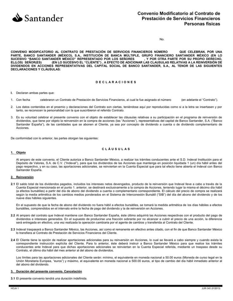 Convenio Modificatorio al Contrato de Prestación de