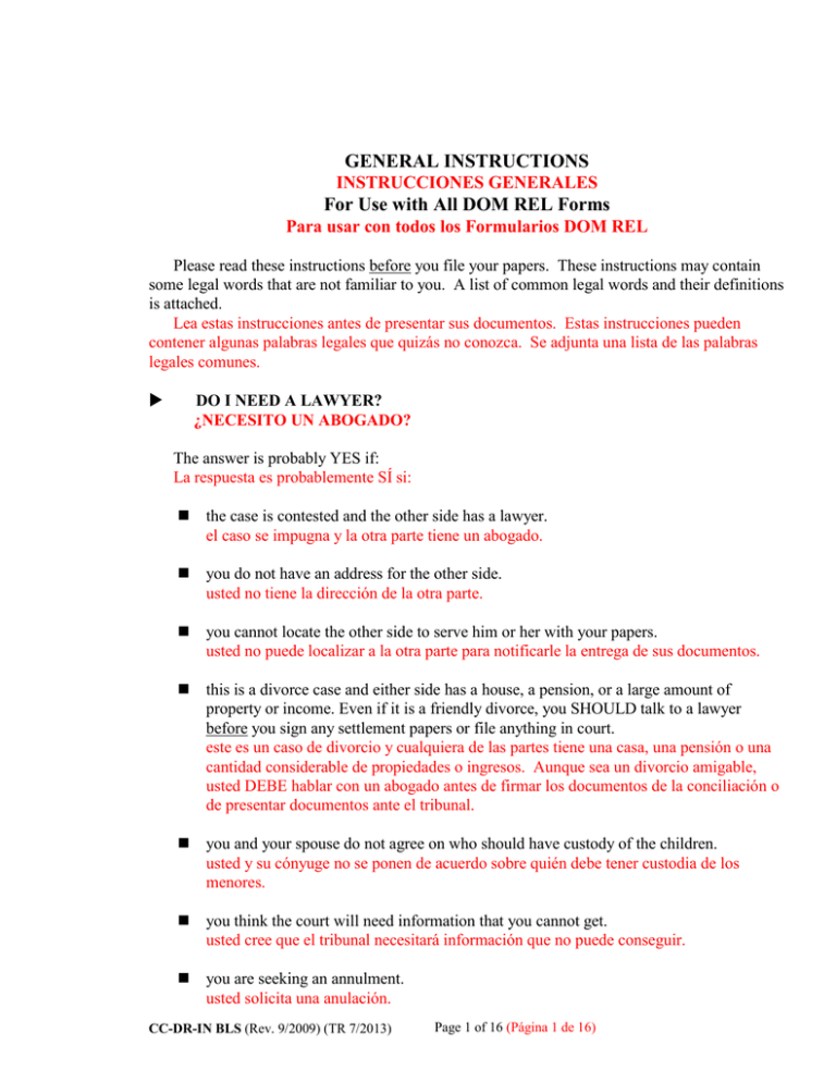 general instructions instrucciones generales