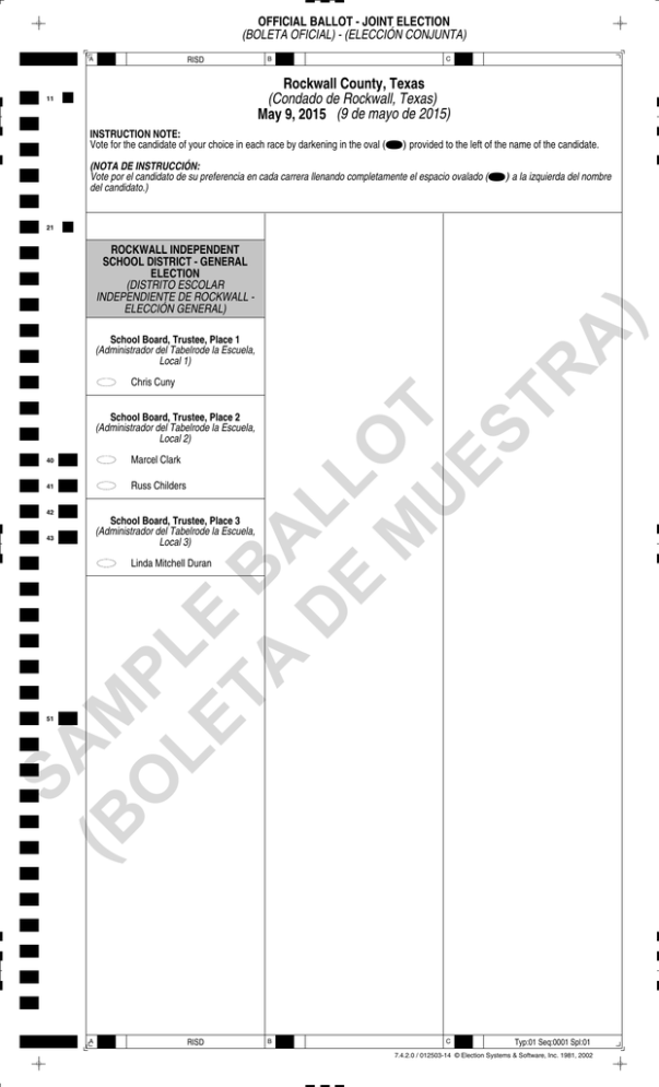 SAMPLE BALLOT (BOLETA DE MUESTRA)