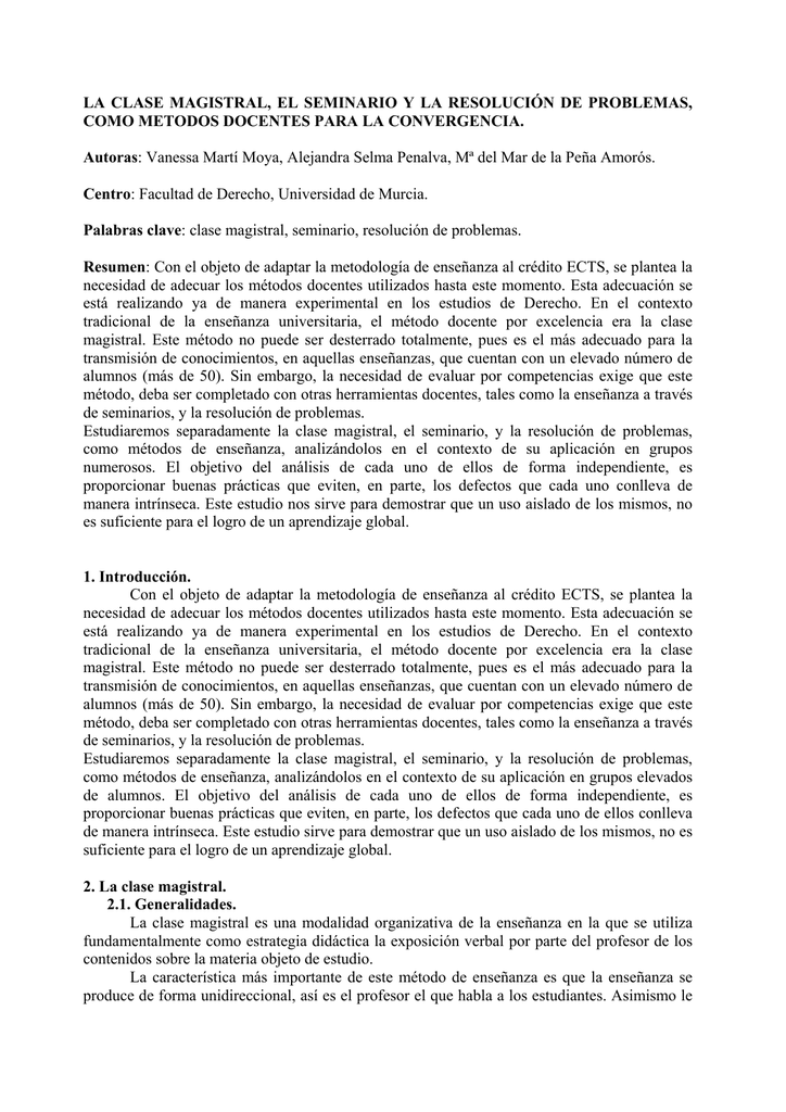 LA CLASE MAGISTRAL, EL SEMINARIO Y LA