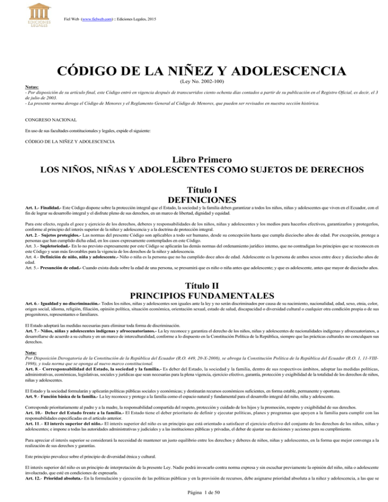 CÓDIGO DE LA NIÑEZ Y ADOLESCENCIA