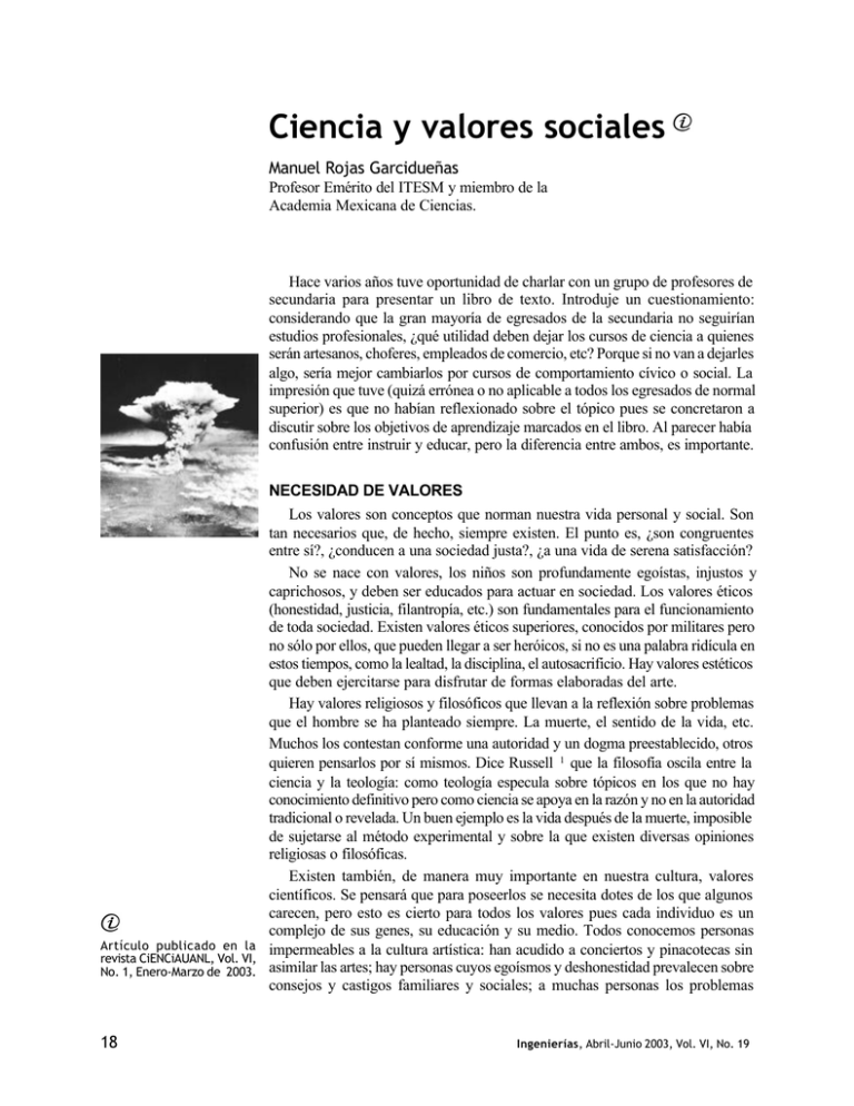 Ciencia y valores sociales