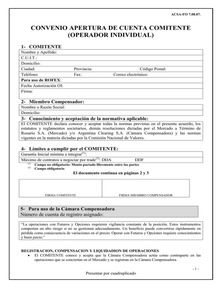 Convenio Apertura Cuenta Comitente