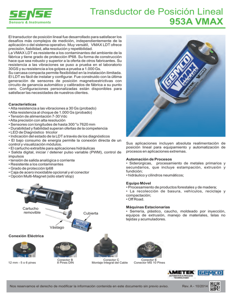 Transductor de Posición Lineal 953A VMAX