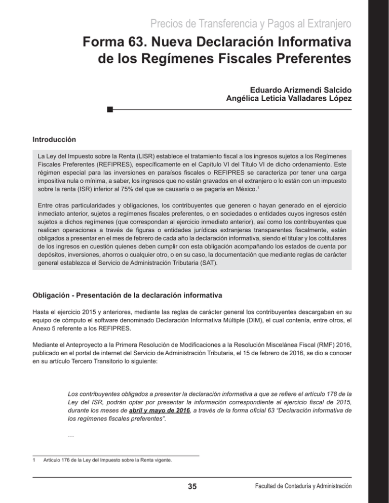Forma 63: Declaración Informativa REFIPRES en México