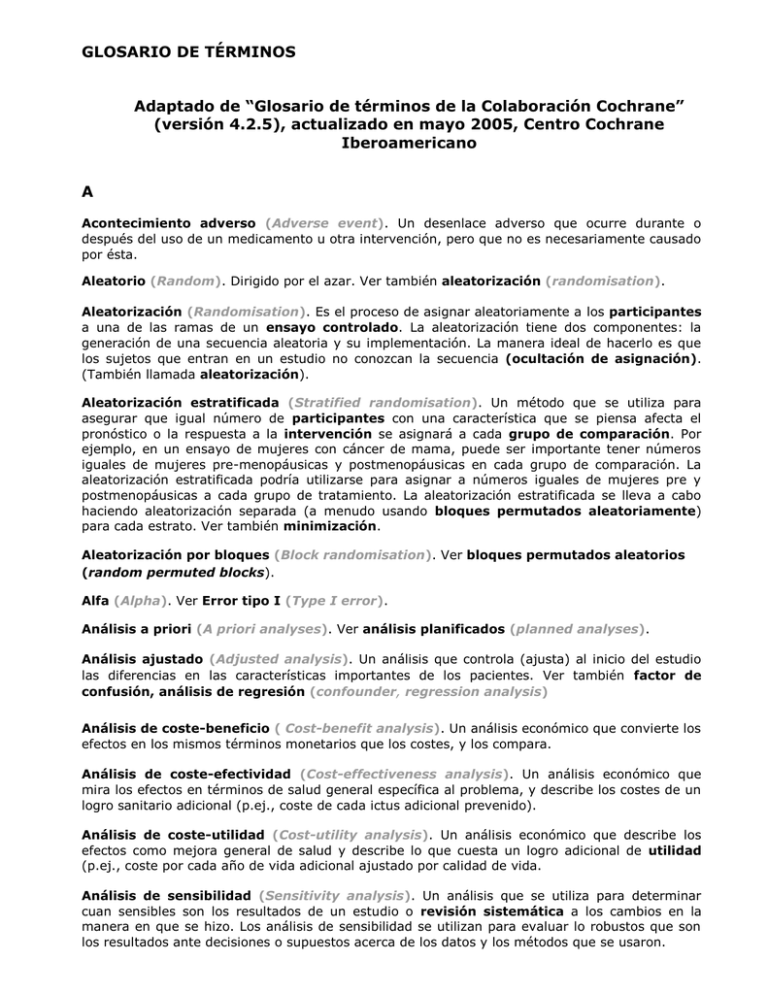 GLOSARIO DE TÉRMINOS Adaptado de “Glosario de términos de la