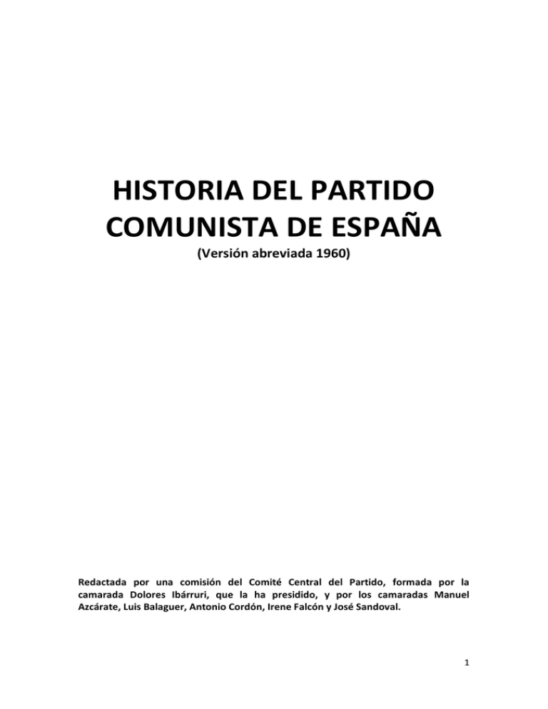 HISTORIA DEL PARTIDO COMUNISTA DE ESPAÑA