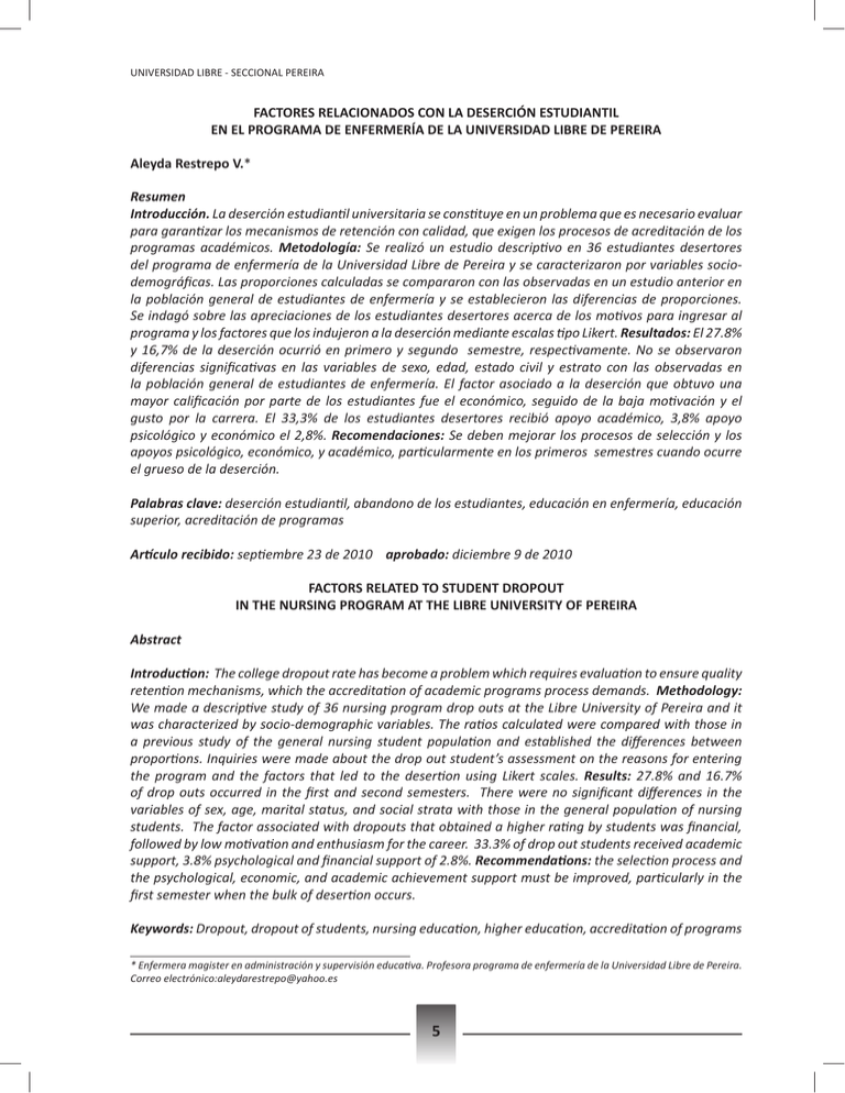 FACTORES RELACIONADOS CON LA DESERCIÓN ESTUDIANTIL