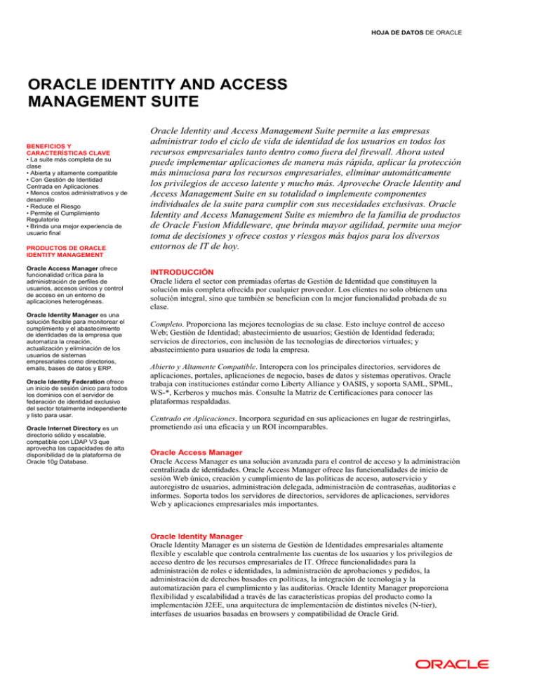 ORACLE IDENTITY AND ACCESS MANAGEMENT SUITE