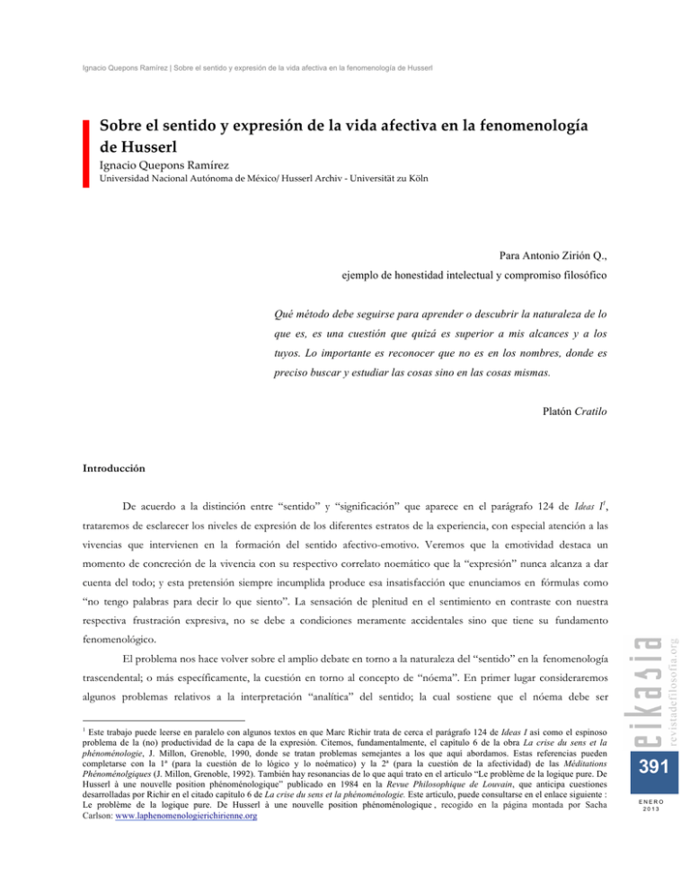 Sobre el sentido y expresión de la vida afectiva en la