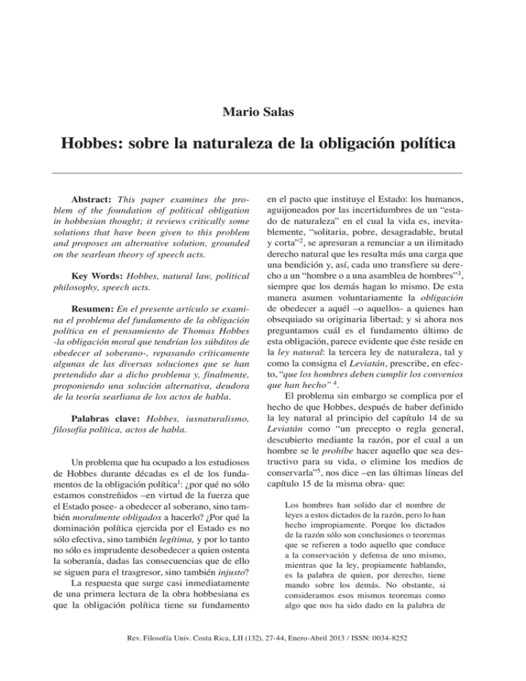 Hobbes: sobre la naturaleza de la obligación política