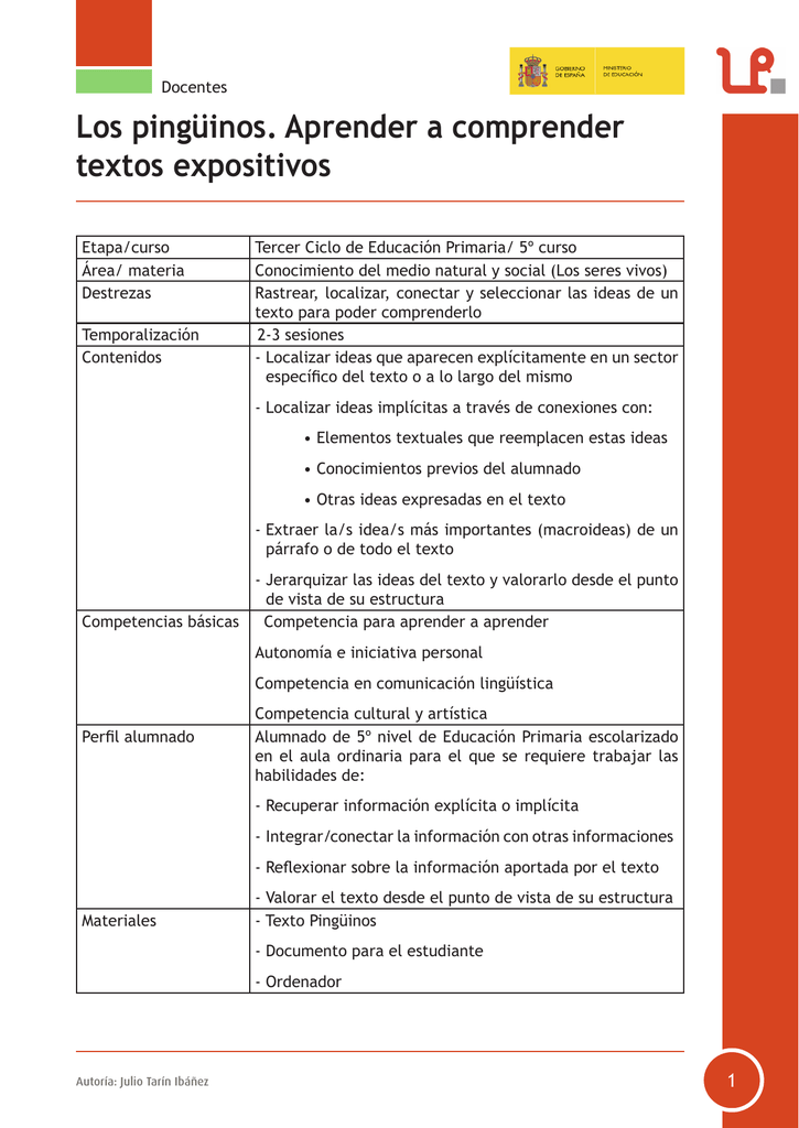Los pingüinos. Aprender a comprender textos expositivos