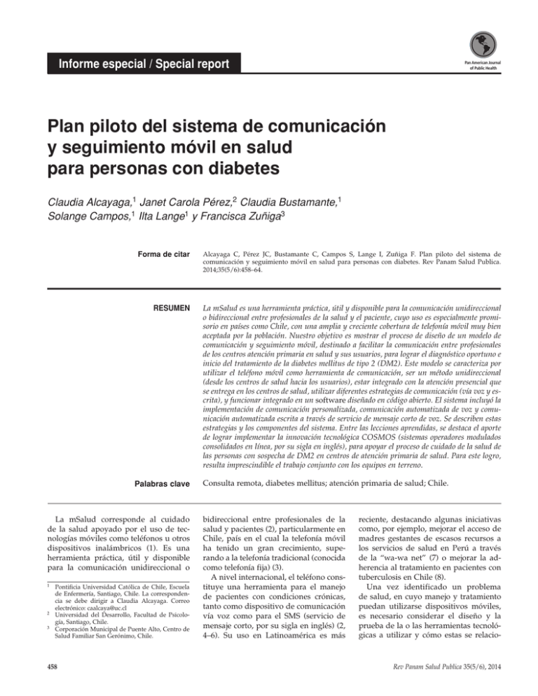 Plan piloto del sistema de comunicación y