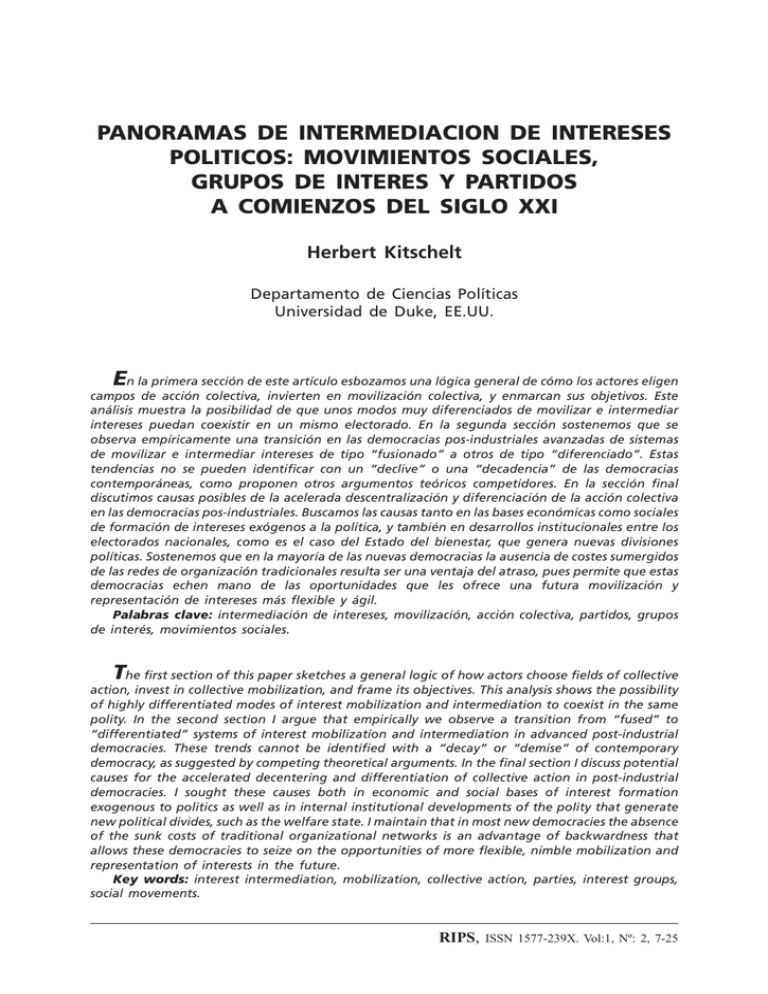 PANORAMAS DE INTERMEDIACION DE INTERESES POLITICOS