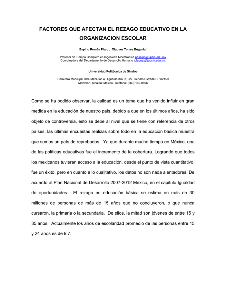 FACTORES QUE AFECTAN EL REZAGO EDUCATIVO EN LA