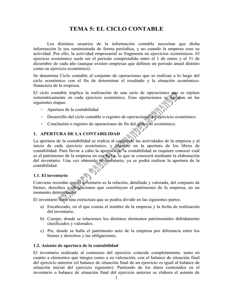 TEMA 5: EL CICLO CONTABLE