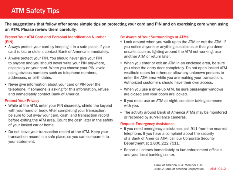 ATM Safety Tips - Bank of America