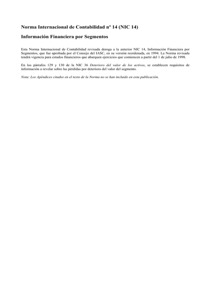 NIC 14, Información Financiera por Segmentos
